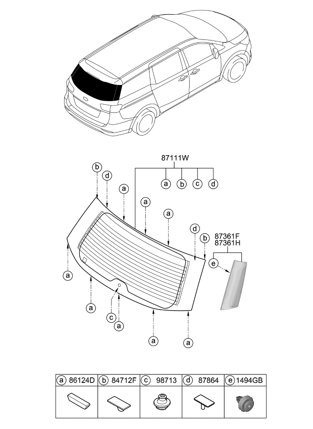 2016 Kia Sedona Rear Window Glass & Moulding - Kia Parts Now
