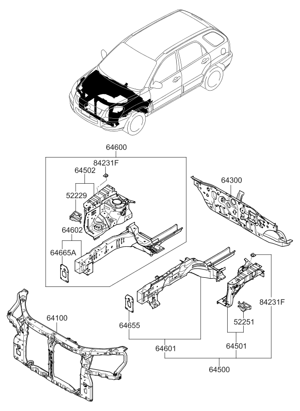 2008 Kia Sportage Fender Apron & Radiator Support Panel