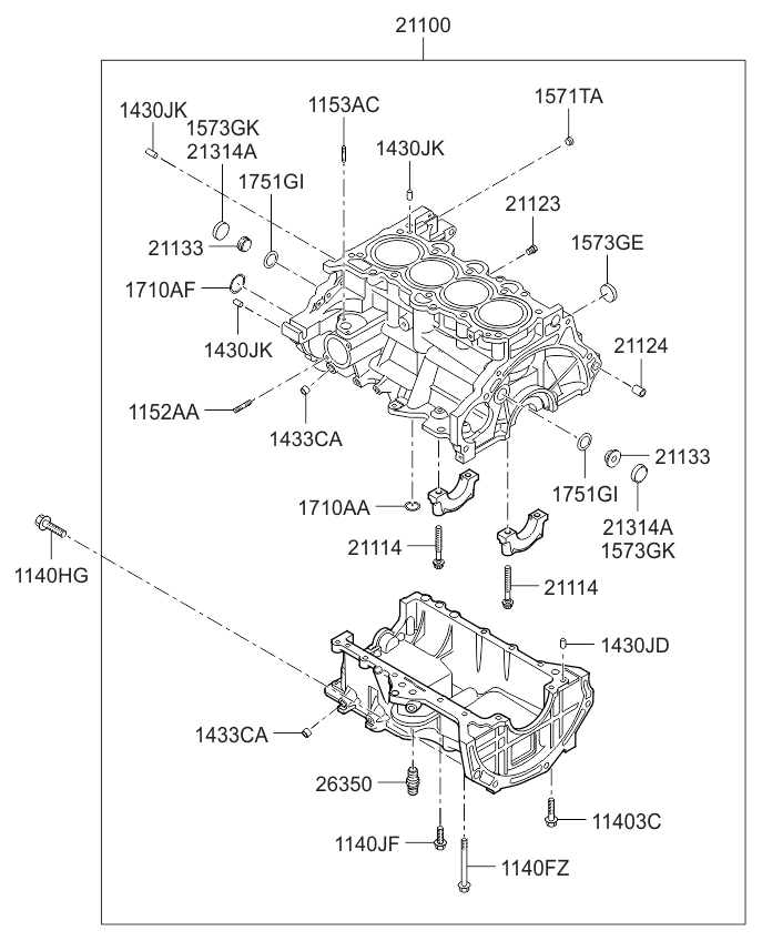 211002B030 Genuine Kia Block Assembly-Cylinder