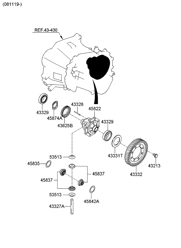 4333226010 Genuine Kia Gear-Differential Drive