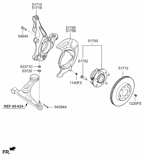 51711G2000 Genuine Kia Knuckle-Front Axle,R