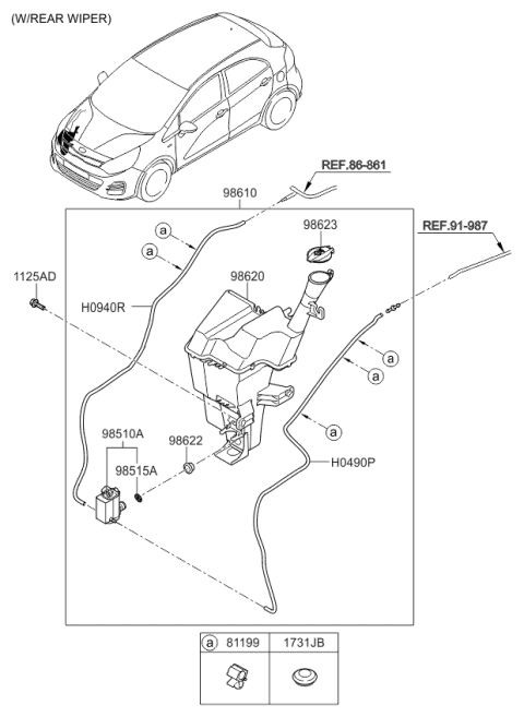986101W500 Genuine Kia Washer Reservoir & Pump Assembly