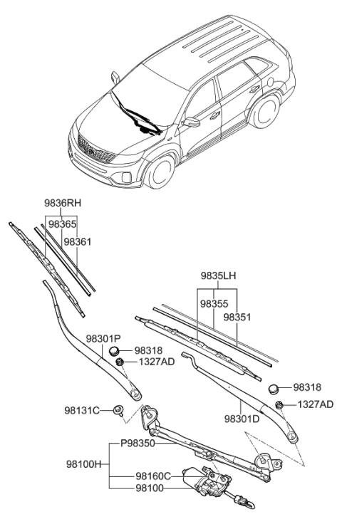 983501U000 Genuine Kia Driver Windshield Wiper Blade Assembly
