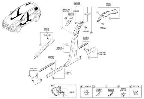 85835D9500WK Genuine Kia Trim Assembly-Center Pillar