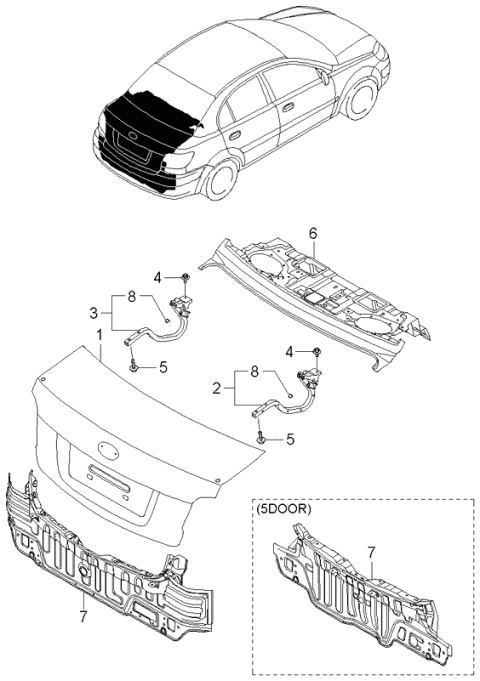 Trunk Lid & Back Panel - 2005 Kia Rio New Body Style