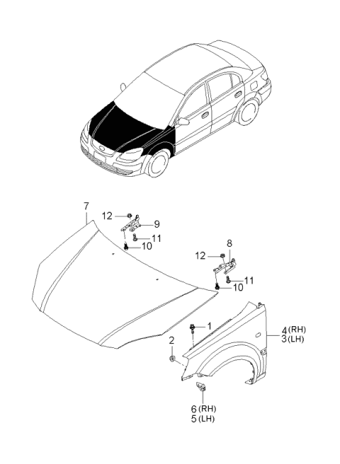 Fender & Hood Panel - 2005 Kia Rio New Body Style