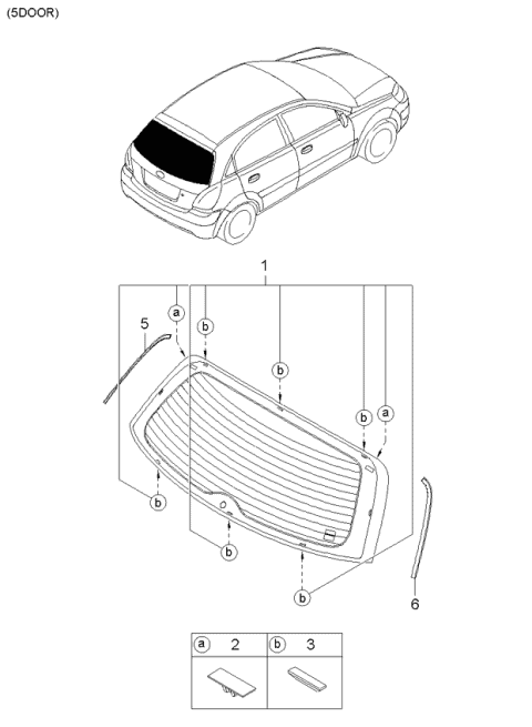 Rear Window Glass & Moulding - 2005 Kia Rio New Body Style