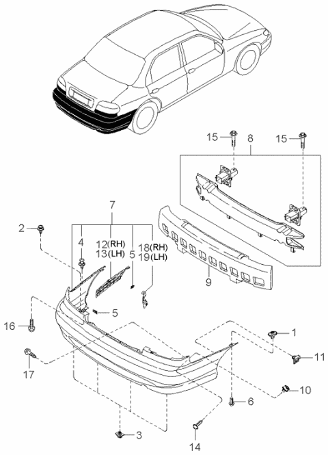 Rear Bumper - 2001 Kia Sephia