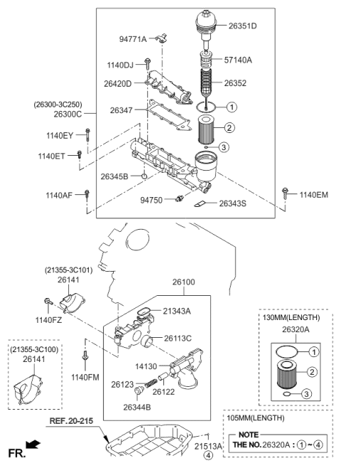 263003C600 Genuine Kia Oil Filter Complete Assembly