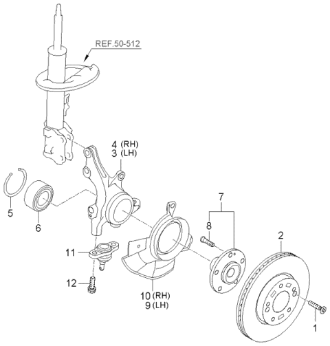 Front Axle Hub & Wheel Brake - 2006 Kia Rondo Produced Before OCT.2006
