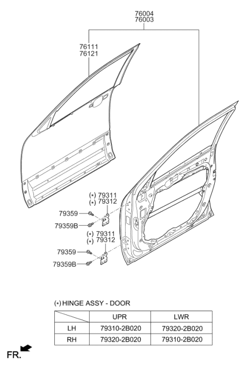 793102B020 Genuine Kia Hinge Assembly-Front Door LH