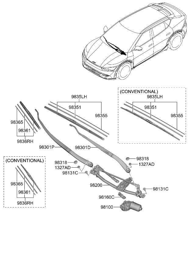 98120CV000 Genuine Kia LINKAGE ASSY-WINDSHI