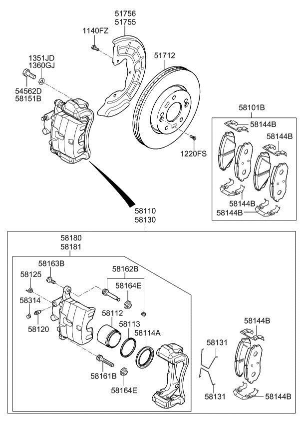 58101D4A10 Genuine Kia Pad Kit-Front Disc Brake