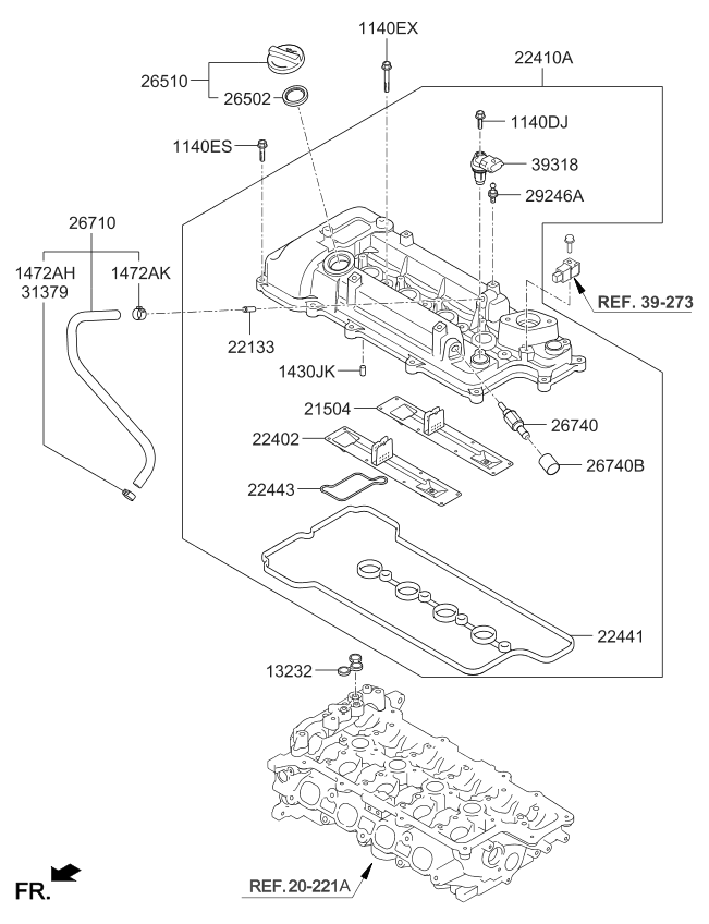 224102B611 Genuine Kia Cover Assembly-Rocker