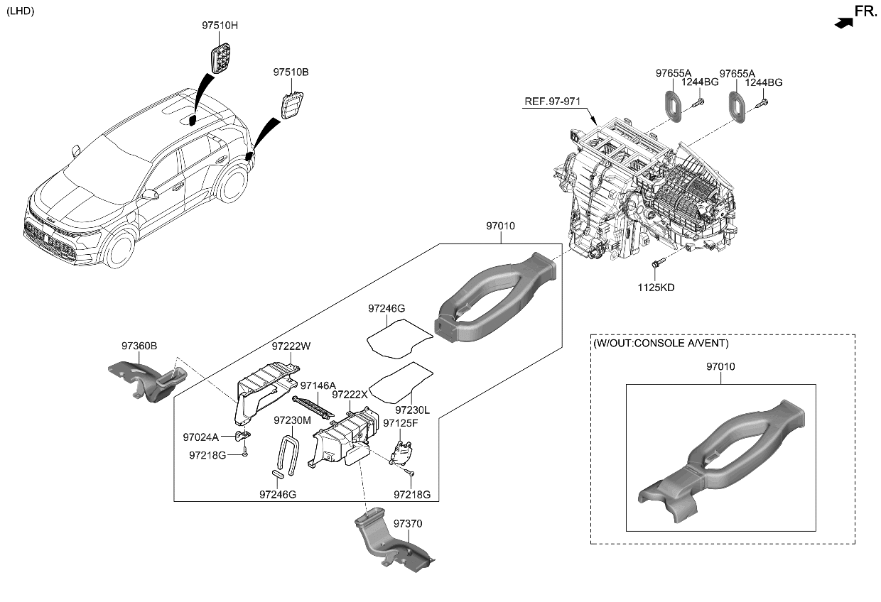 97010AO000 Genuine Kia DUCT ASSY-RR VENT