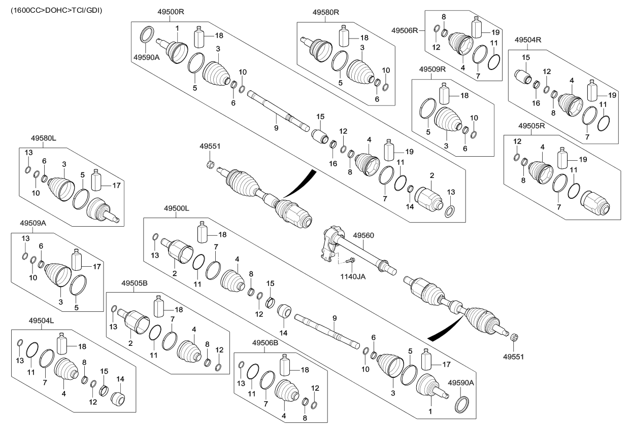 49582C2400SJ Genuine Kia JOINT KIT-FR AXLE DI