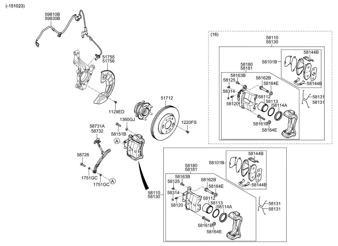 58180D4A20 Genuine Kia Caliper Kit-Front Brake