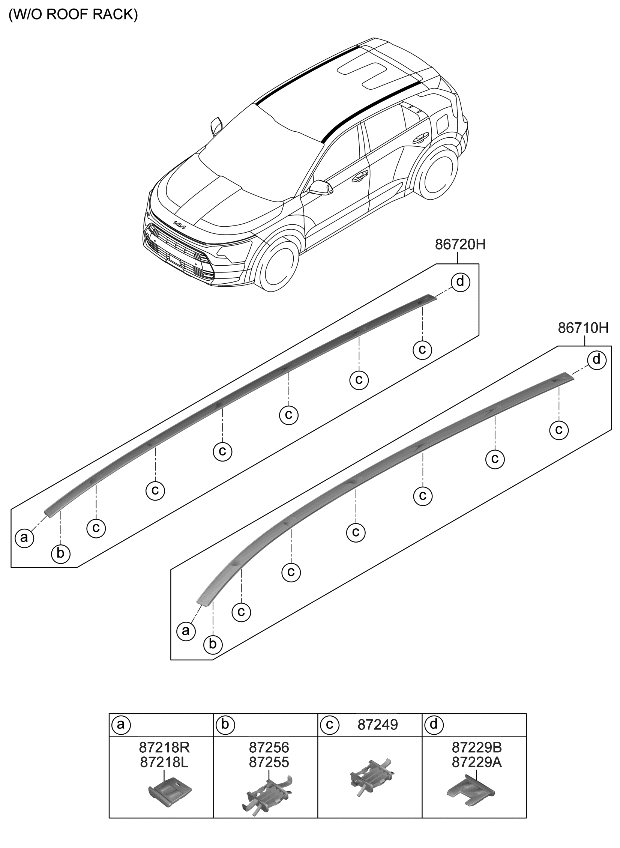 87240AT100 Genuine Kia MOULDING ASSY-ROOF,R