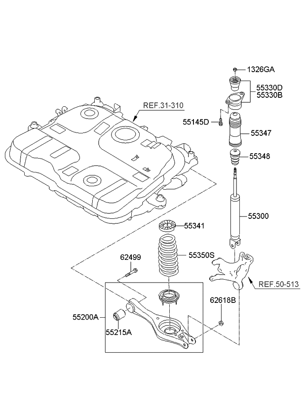552101D100 - Genuine Kia ARM COMPLETE-REAR SUSPENSION