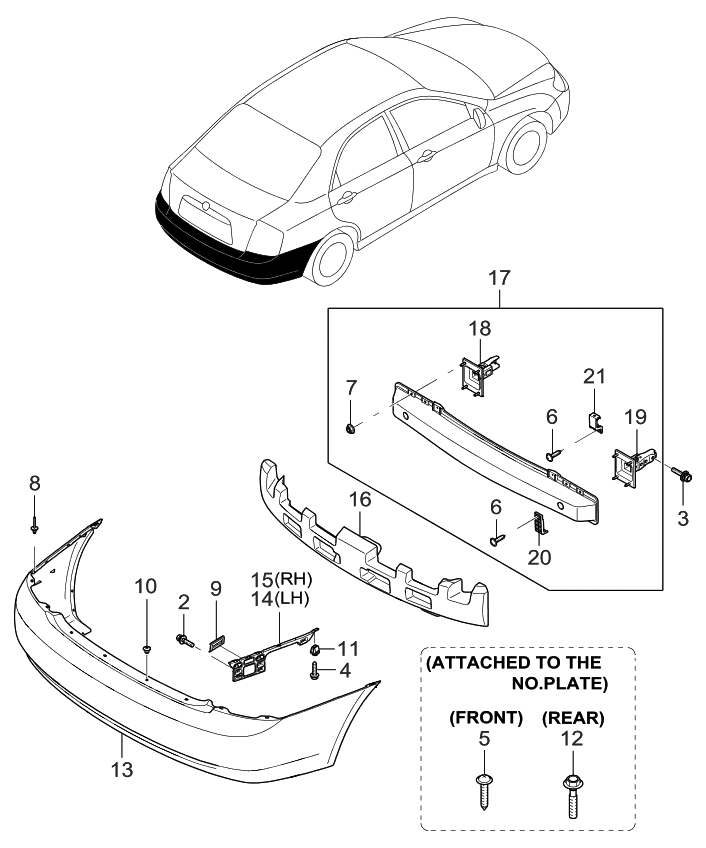 2006 Kia Spectra Sedan Rear Bumper - Kia Parts Now