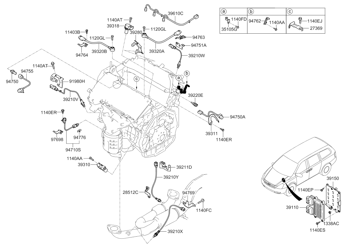 393203C300 - Genuine Kia SENSOR-KNOCK RH