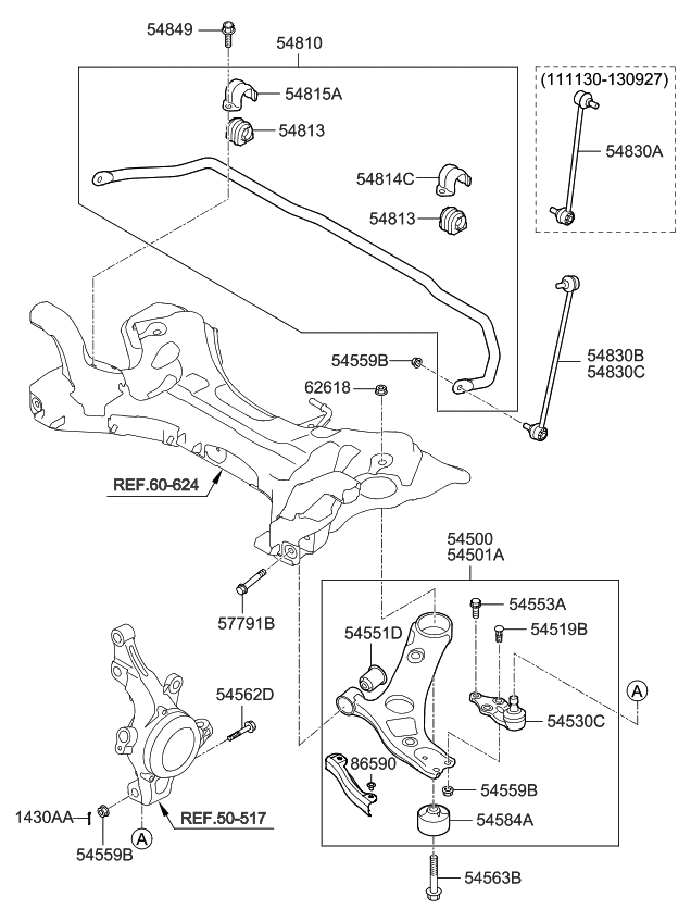 545013S200 - Genuine Kia ARM COMPLETE-FRONT LOWER