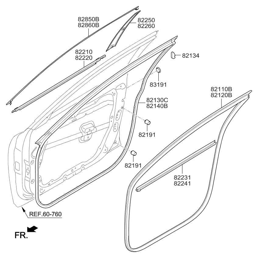 82850F6000 - Genuine Kia MOULDING ASSEMBLY-FRONT DOOR