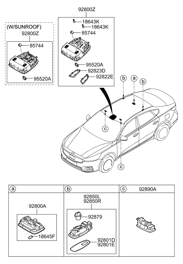 92810F6000AYK - Genuine Kia LAMP ASSEMBLY-OVERHEAD CONSOLE