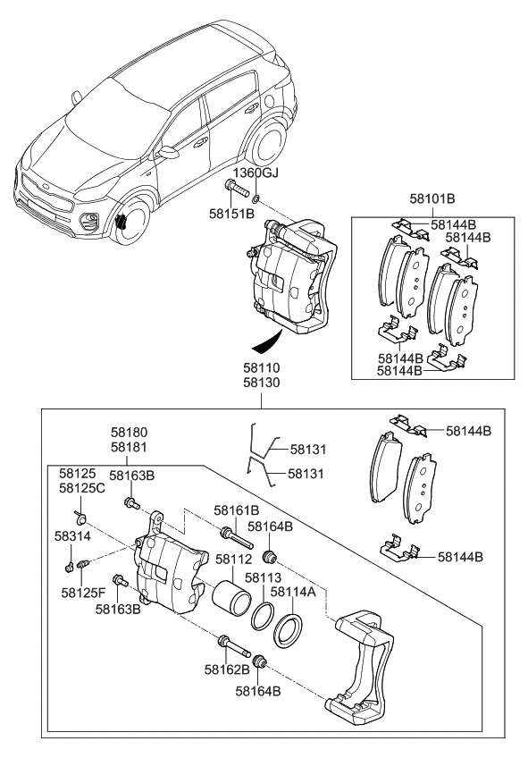 58101D7A10 - Genuine Kia PAD KIT-FRONT DISC BRAKE