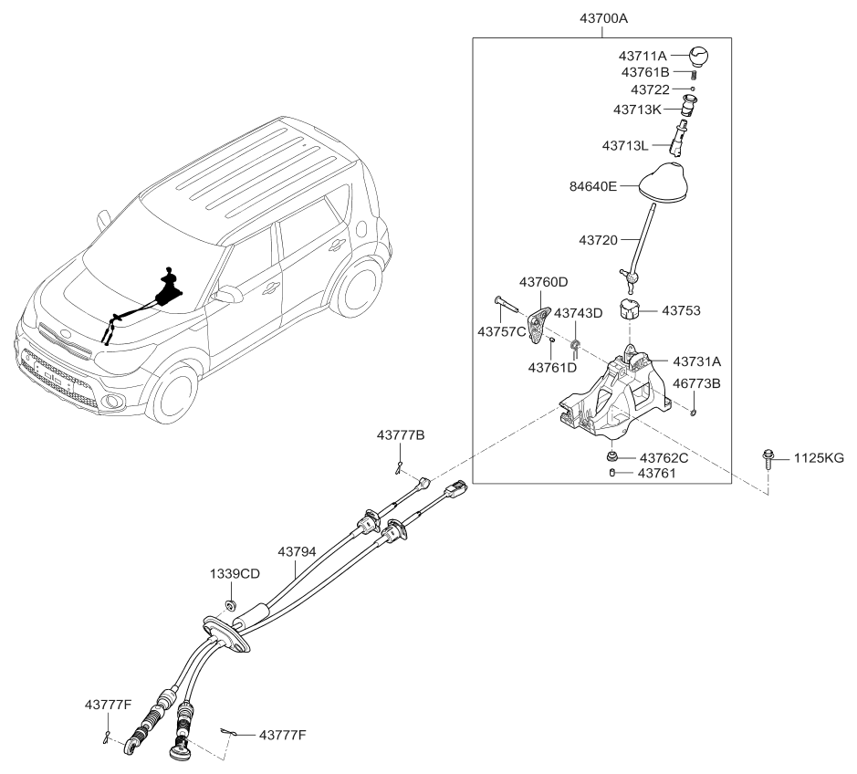 43794B2110 - Genuine Kia CABLE ASSEMBLY-MANUAL TRANSMISSION LEVER